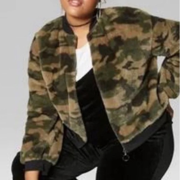 wild fable | Jackets & Coats | Wild Fable Faux Fur Camo Bomber Jacket ...